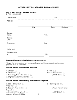 ATTACHMENT 1--PROPOSAL SUMMARY Doc Template | pdfFiller