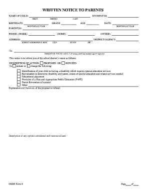 Fillable Online sde ok WRITTEN NOTICE TO PARENTS Fax Email Print ...