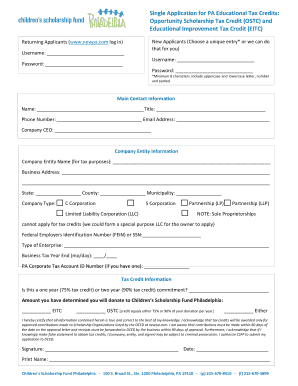 Fillable Online Single Application for PA Educational Tax Credits: Fax ...