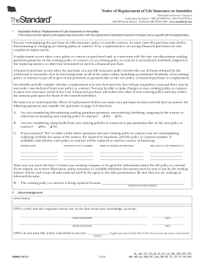 Fillable Online Notice of Replacement of Life Insurance or Annuities ...