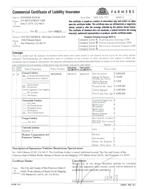 Fillable Online bsm sfdpw Commercial Certificate of Liability Insurance ...