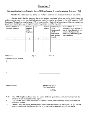 Fillable Online Nomination for benefit under the AAU Employees Group ...