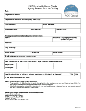 Fillable Online Agency Request Form for Clothing Fax Email Print ...