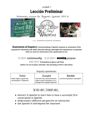 Fillable Online Preliminary Lesson for Beginner Spanish (MYP 1) Fax ...