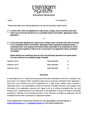 Fillable Online admission uoguelph Education Declaration Fax Email Print - pdfFiller