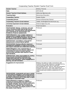 Fillable Online Cooperating Teacher Student Teacher Eval Form Fax Email ...
