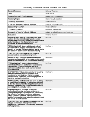 Fillable Online University Supervisor Student Teacher Eval Form Fax Email Print - pdfFiller