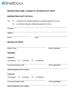 Fillable Online INSTRUCTION FORM: CHANGE OF APPOINTOR OF TRUST Fax ...