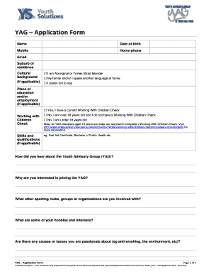 Fillable Online YAG Application Form Fax Email Print - pdfFiller