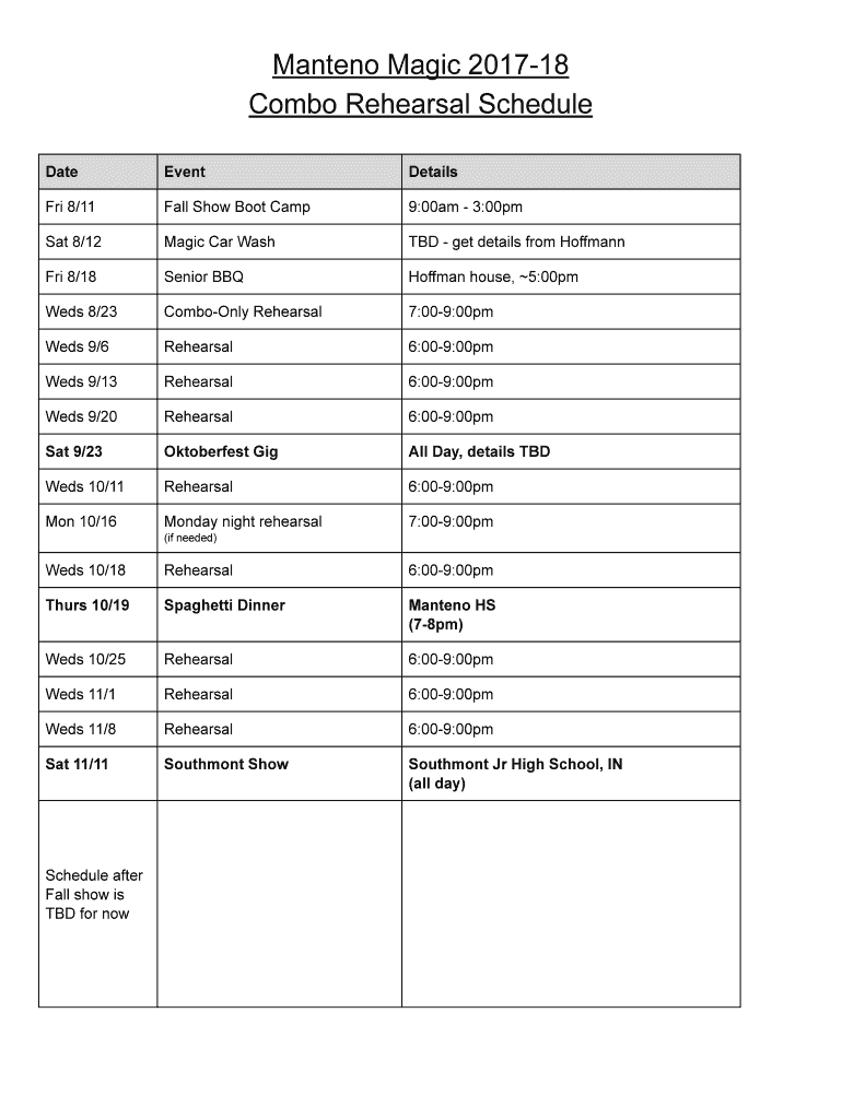 Fillable Online Combo Rehearsal Schedule Fax Email Print - pdfFiller