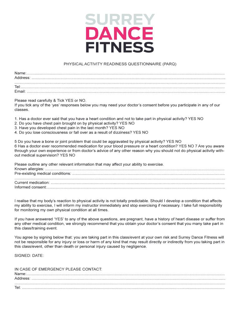 Fillable Online The Physical Activity Readiness Questionnaire (PAR-Q ...