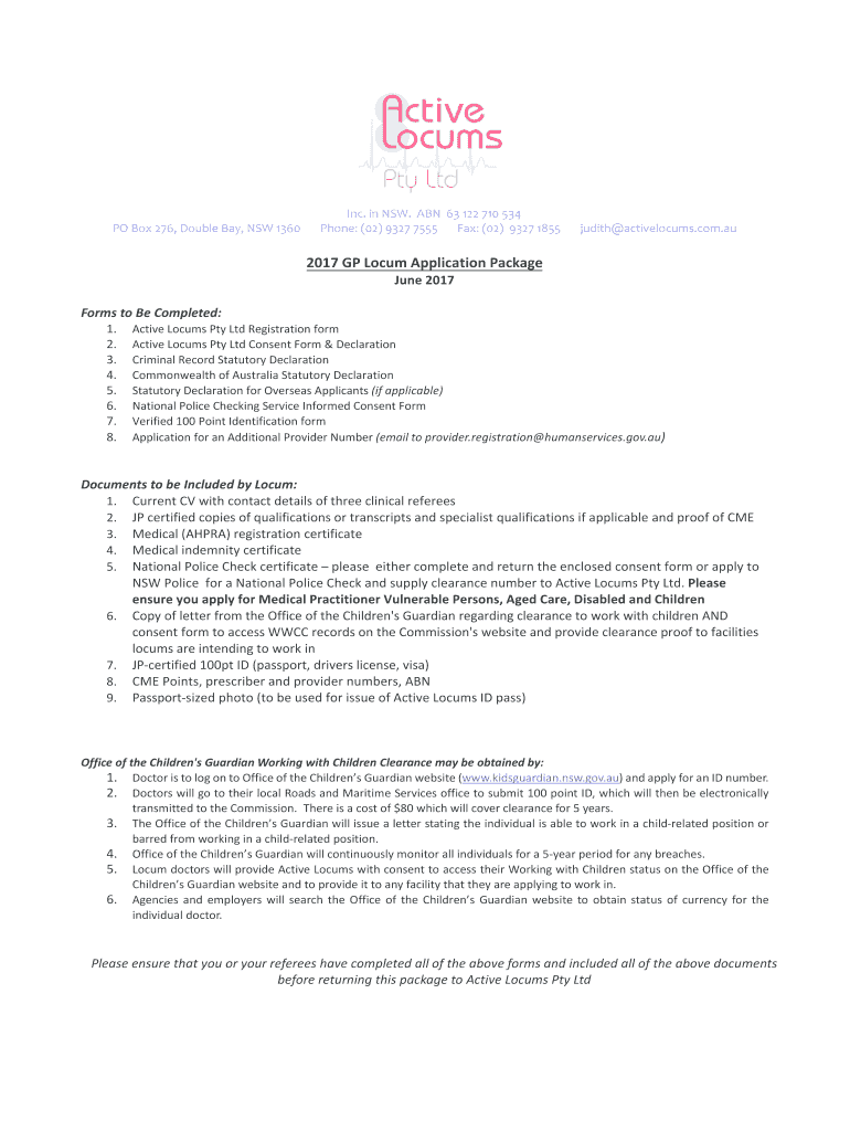 Fillable Online 2017 GP Locum Application Package Fax Email Print - pdfFiller