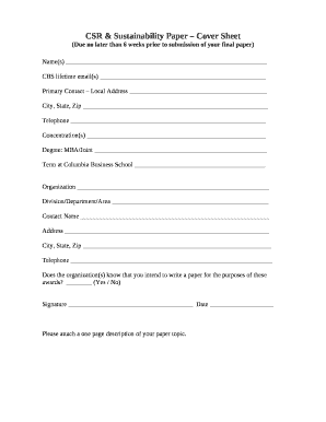 CSR & Sustainability Paper Cover Sheet Doc Template | pdfFiller
