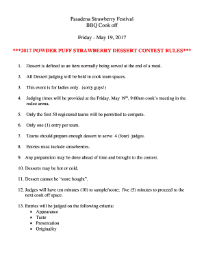 Dessert Contest Rules - Fill Online, Printable, Fillable, Blank | pdfFiller
