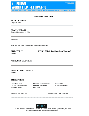 Fillable Online Movie Entry Form- 2018 Fax Email Print - pdfFiller