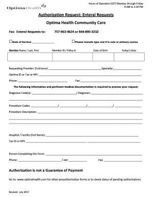 Fillable Online Authorization Request: Enteral Requests Fax Email Print ...