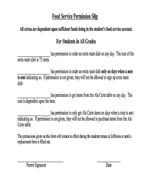 Fillable Online Food Service Permission Slip Fax Email Print - pdfFiller