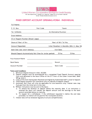 Fillable Online FIXED DEPOSIT ACCOUNT OPENING FORM - INDIVIDUAL Fax ...