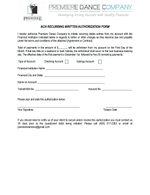 Fillable Online ACH RECURRING WRITTEN AUTHORIZATION FORM Fax Email ...
