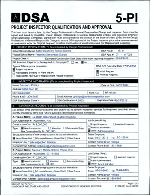 Fillable Online PROJECT INSPECTOR QUALIFICATION AND APPROVAL Fax Email ...