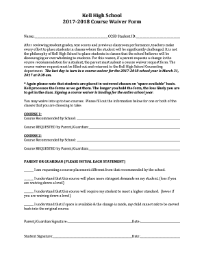 Fillable Online 2017-2018 Course Waiver Form Fax Email Print - pdfFiller