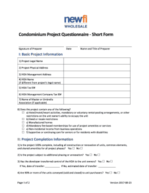 Fillable Online Condominium Project Questionnaire - Short Form Fax Email Print - pdfFiller