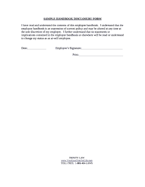 SAMPLE HANDBOOK DISCLOSURE Doc Template | pdfFiller