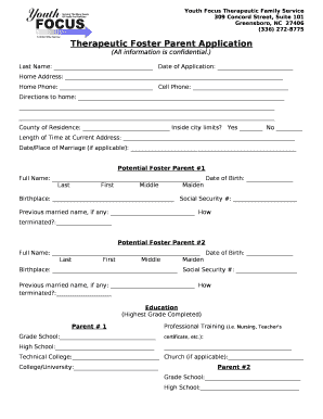 Therapeutic Foster Parent Application Doc Template | pdfFiller
