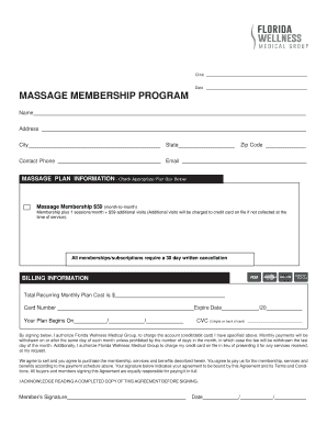 Fillable Online MASSAGE MEMBERSHIP PROGRAM Fax Email Print - pdfFiller