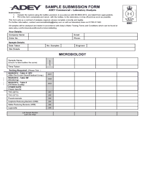 Fillable Online ADEY Commercial Laboratory Analysis Fax Email Print ...