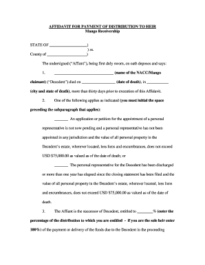 Fillable Online AFFIDAVIT FOR PAYMENT OF DISTRIBUTION TO HEIR Fax Email ...