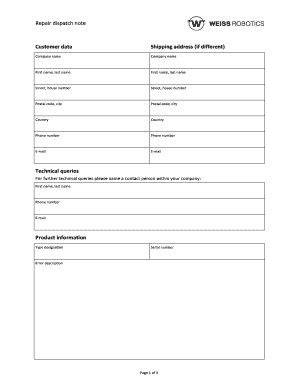 Fillable Online Repair dispatch note Fax Email Print - pdfFiller
