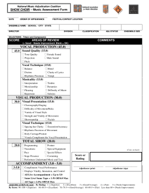 Fillable Online SHOW CHOIR Music Assessment Form Fax Email Print ...
