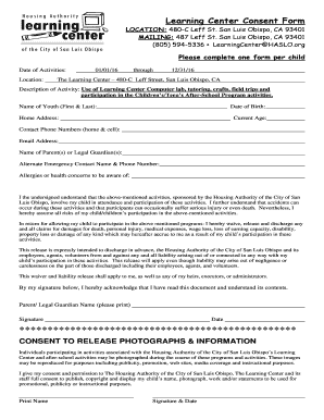 Fillable Online Learning Center Consent Form Fax Email Print - pdfFiller