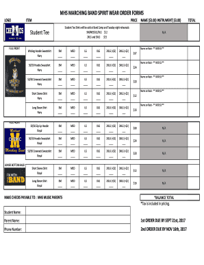 Fillable Online MHS MARCHING BAND SPIRIT WEAR ORDER FORMS Fax Email ...