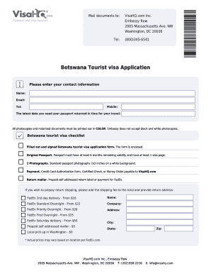 Fillable Online Botswana tourist visa checklist Fax Email Print - pdfFiller