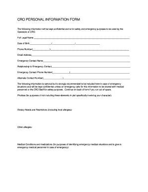 Fillable Online CRO PERSONAL INFORMATION FORM Fax Email Print - pdfFiller