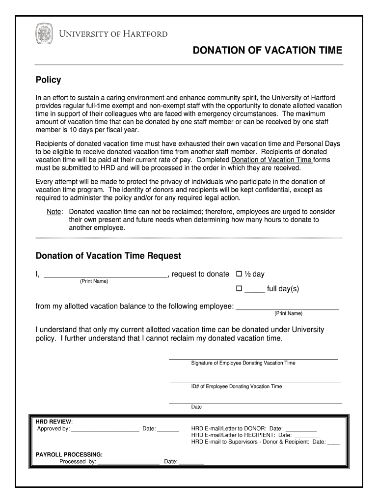 Fillable Online DONATION OF VACATION TIME Fax Email Print - pdfFiller