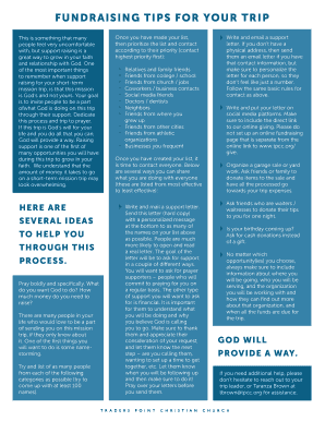 Fillable Online FUNDRAISING TIPS FOR YOUR TRIP Fax Email Print - pdfFiller