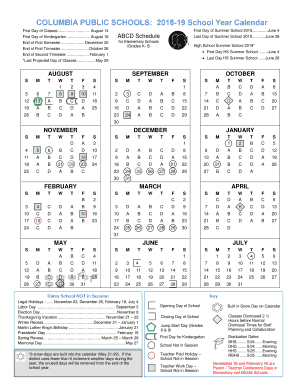 Fillable Online COLUMBIA PUBLIC SCHOOLS: 2018-19 School Year Calendar ...