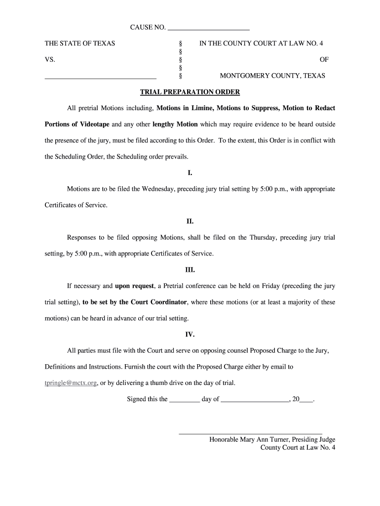 Fillable Online All pretrial Motions including, Motions in Limine ...