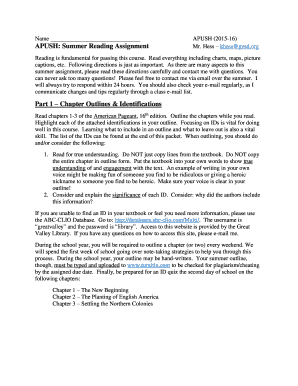 Fillable Online APUSH: Summer Reading Assignment Fax Email Print ...