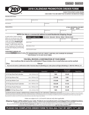 Fillable Online 2018 CALENDAR PROMOTION ORDER FORM Fax Email Print ...