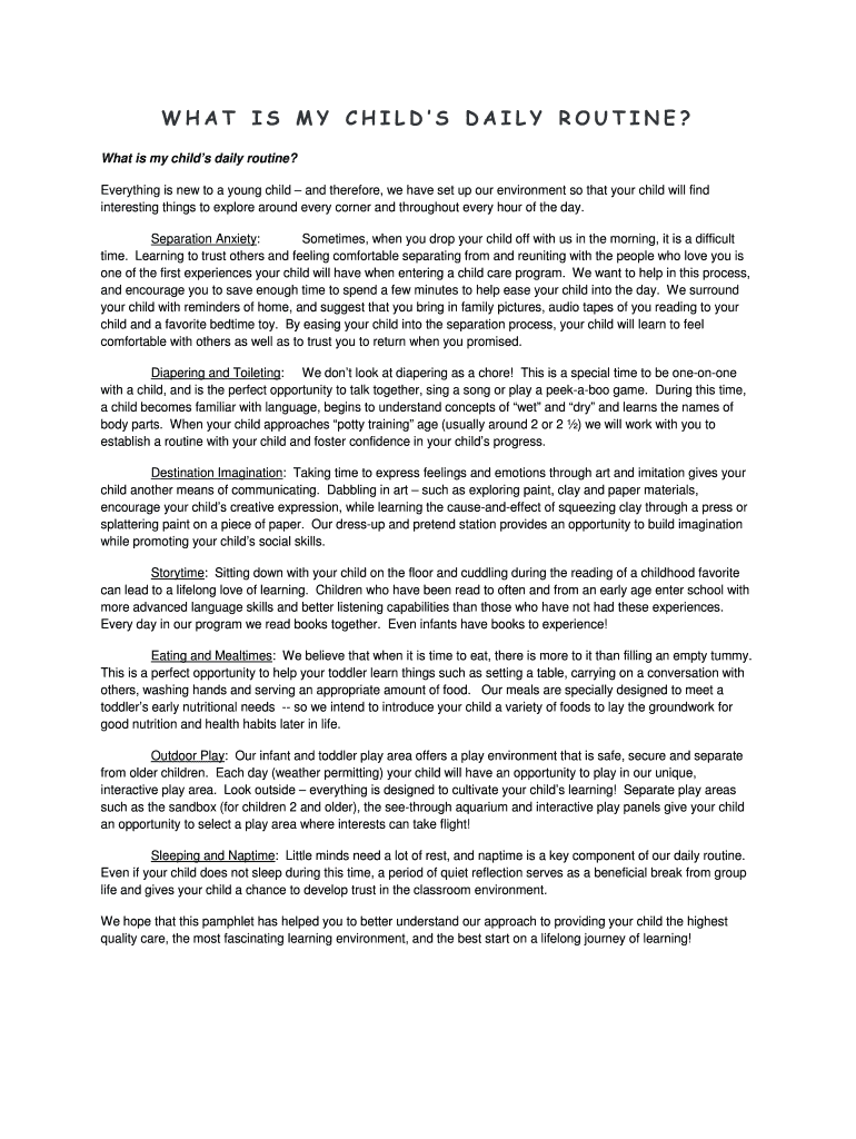 Fillable Online WHAT IS MY CHILDS DAILY ROUTINE Fax Email Print - pdfFiller