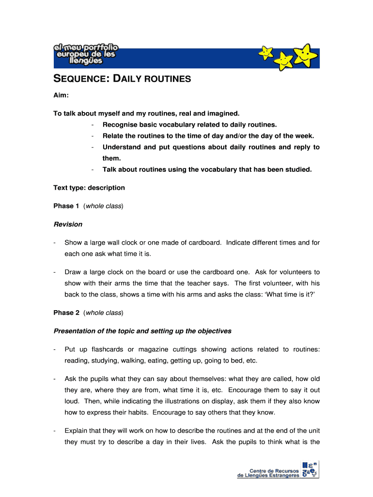 Fillable Online SEQUENCE: DAILY ROUTINES Fax Email Print - pdfFiller