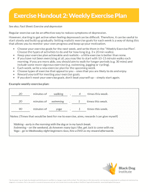 Fillable Online Exercise Handout 2: Weekly Exercise Plan Fax Email ...
