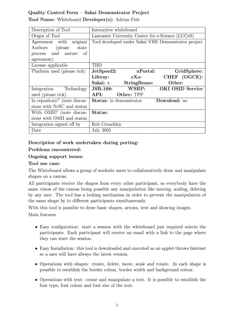 Fillable Online Quality Control Form Sakai Demonstrator Project Fax ...