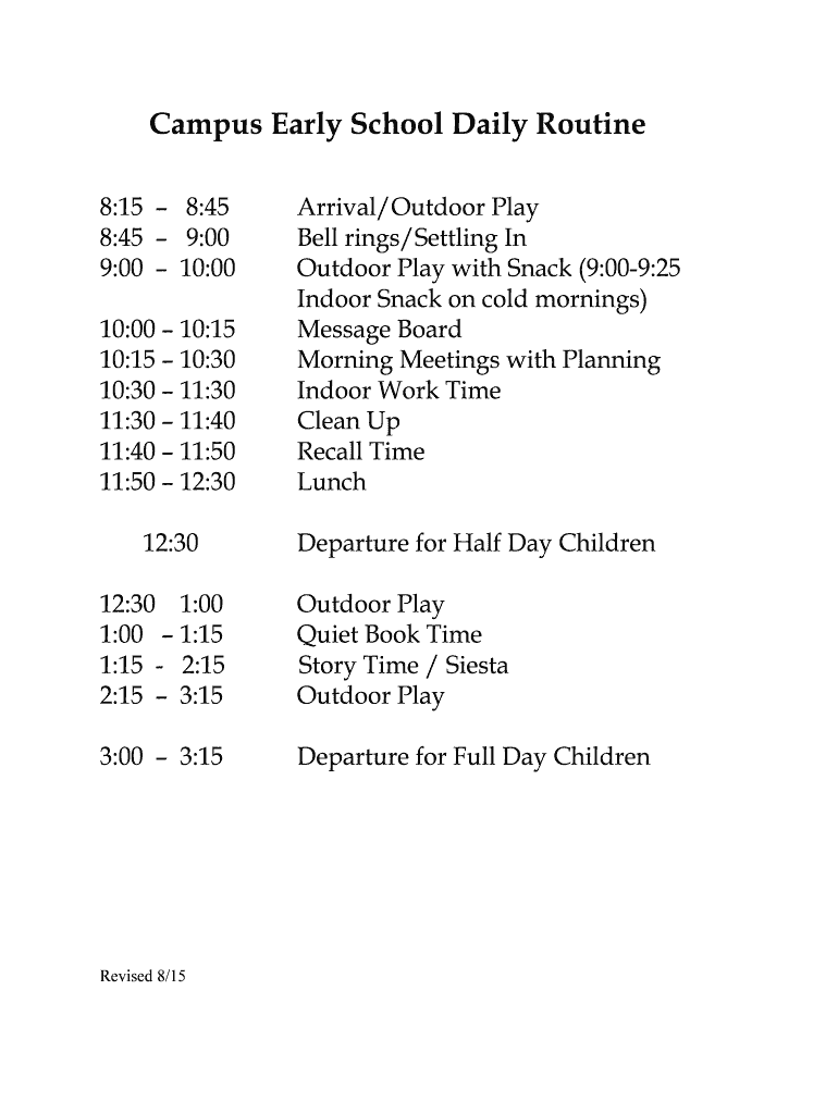 Fillable Online Campus Early School Daily Routine Fax Email Print ...