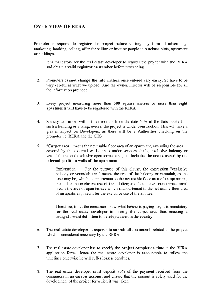 Fillable Online OVER VIEW OF RERA Fax Email Print - pdfFiller