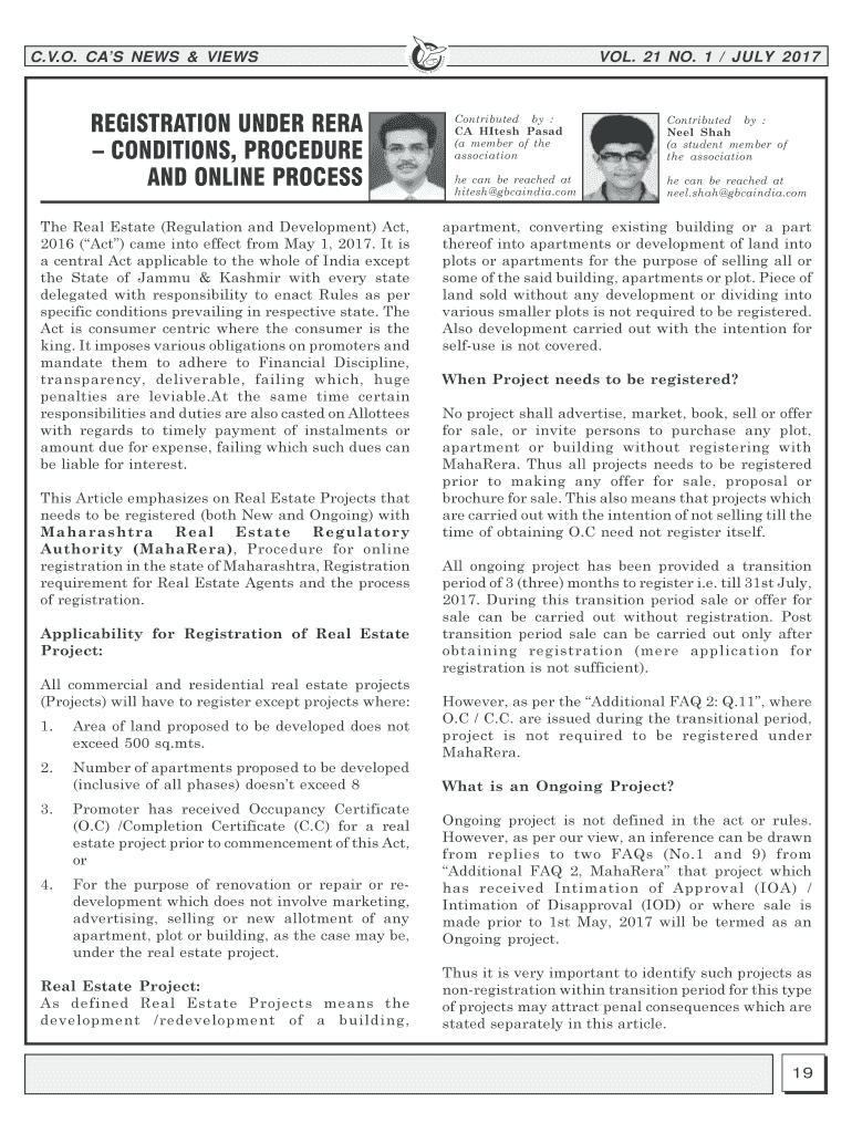 Fillable Online REGISTRATION UNDER RERA Fax Email Print - pdfFiller